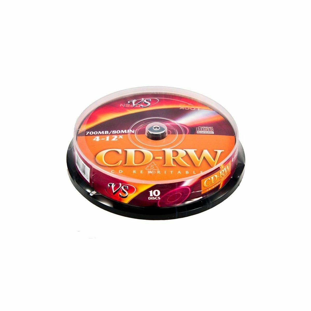 Оптический диск CD-RW VS 700Mb, 4-12x, cake box, 10шт.