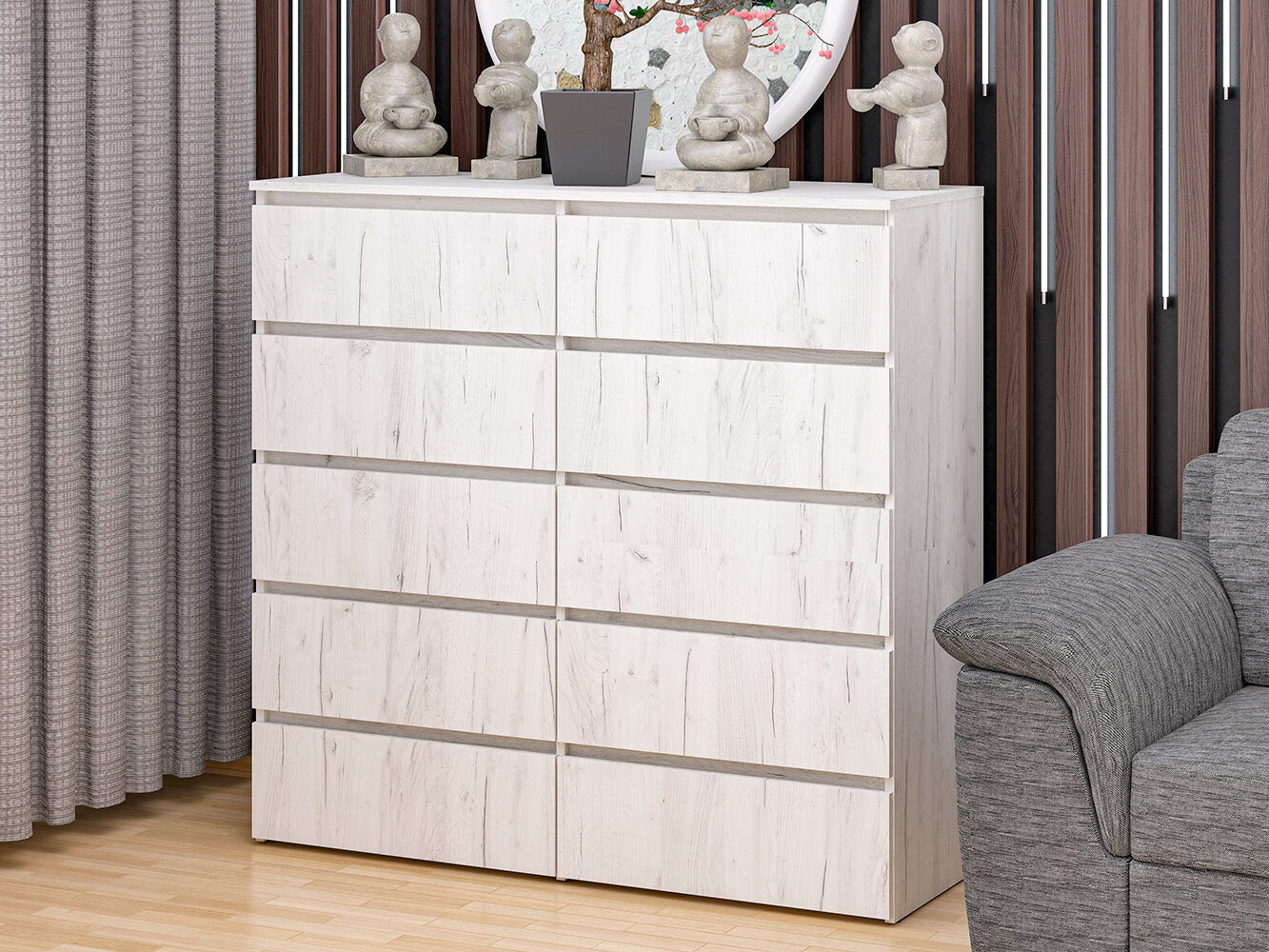 Комод МК "Пирамида" К-34, 10 ящиков, крафт светлый, 116x120x42 см