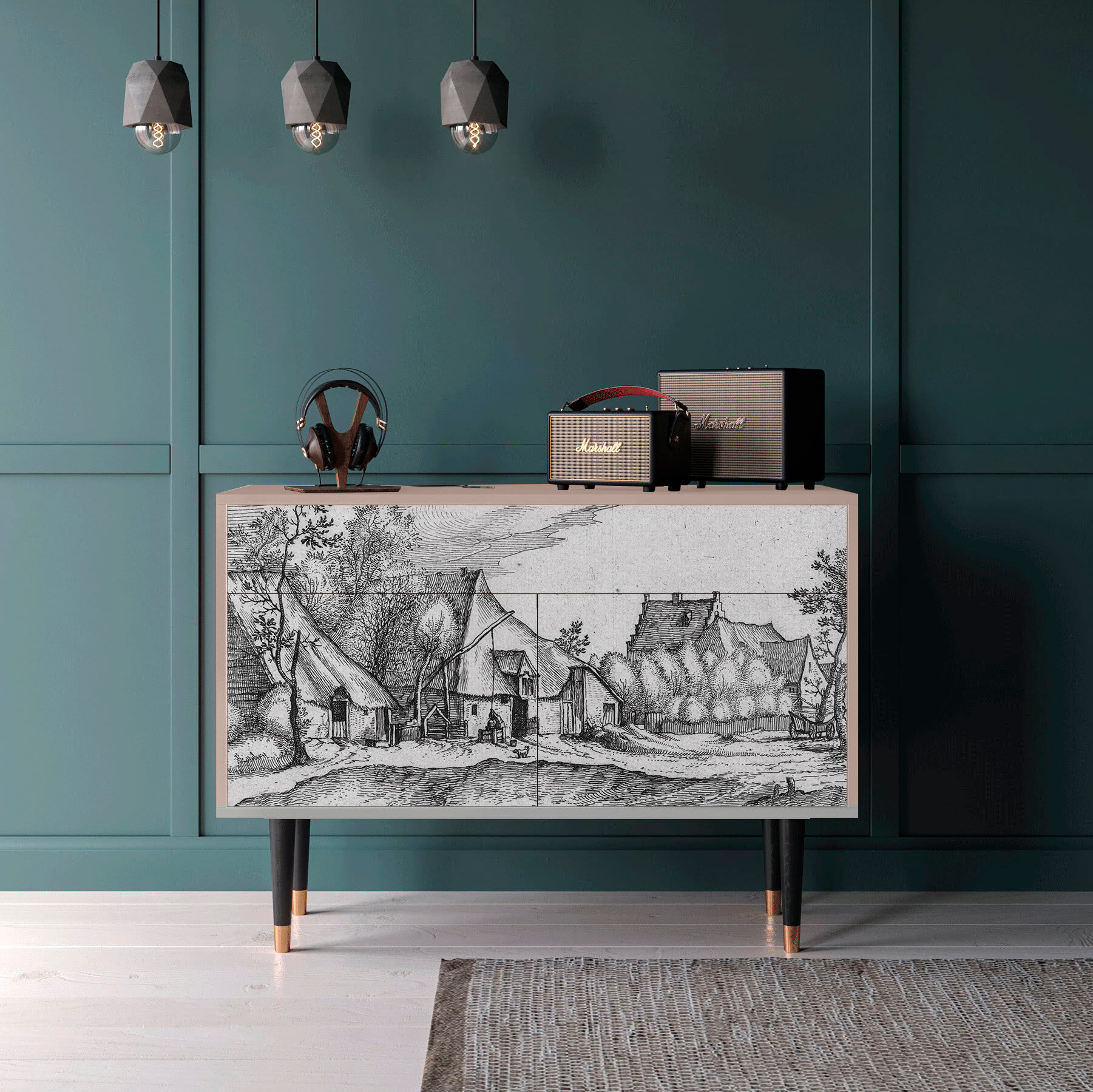 Комод - STORYZ - BS4 Farms in a Village by Pieter Breugel, Размер - 115 x 85 x 48 см, Цвет корпуса - Бежевый