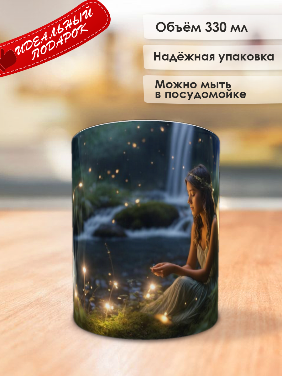 Кружка "Фея" Обнял, керамика, белая, с принтом, 330мл — фото 1