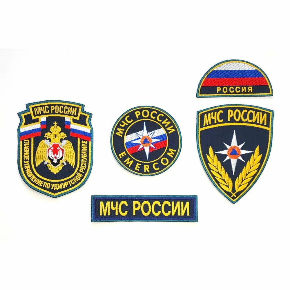 Шевроны и нашивка МЧС России Главное управление по Удмуртской республике нового образца вышитые, комплект из 5 штук