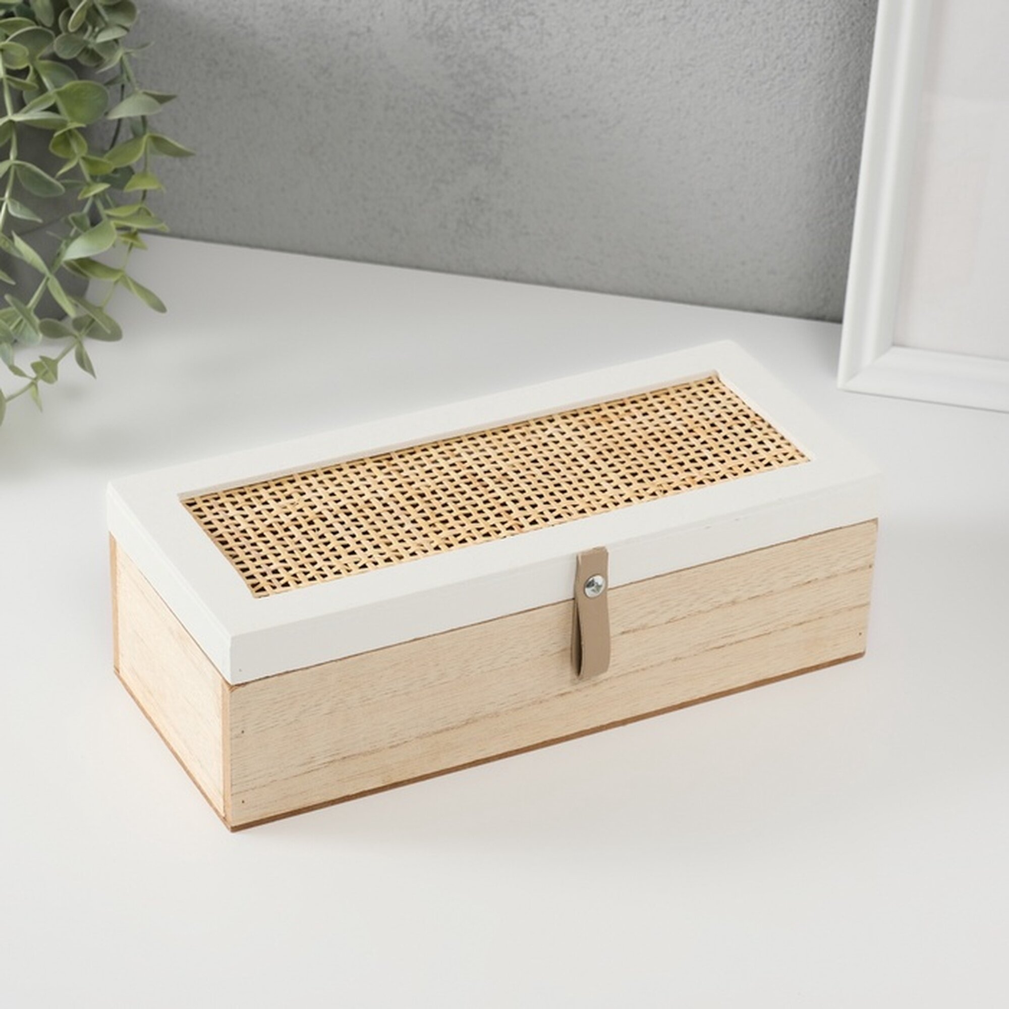 Шкатулка для чая с делениями «Корзинное плетение», дерево, 10×23.5×7 см