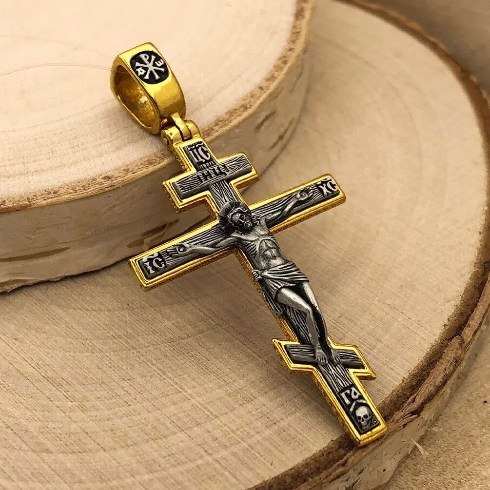 Крестик, серебро, 925 проба, золочение, оксидирование, чернение