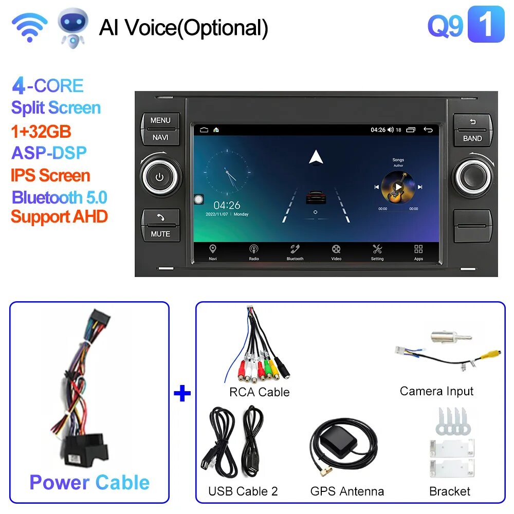 CAIXI 2 Din Android авторадио стерео gps Carplay автомобильный радиоприемник мультимедийное видео для Ford Focus 2 Mondeo S C Max Kuga Fiesta Fusion, Q9(1-32GB)-0
