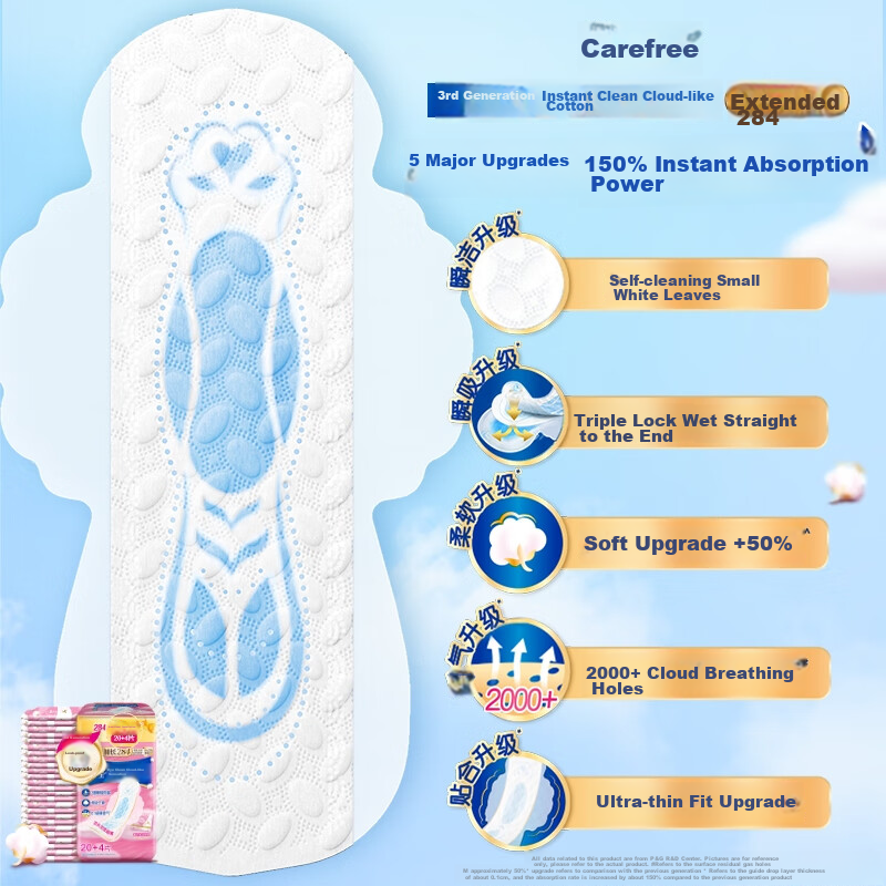 Whisper Innovates Instant Clean Cloud-Feel Cotton Sanitary Napkins [Mother And Baby Factory] 24 Pieces Extended 284mm Day And Night Menstrual Pads