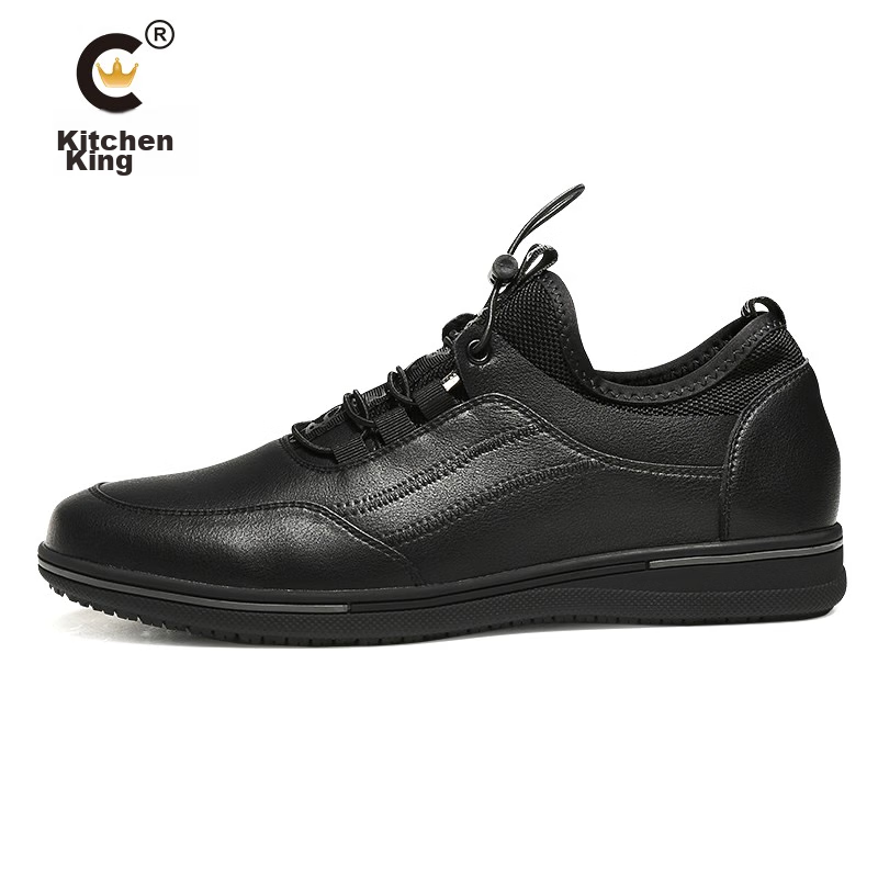 Chuwang Chef Shoes for Men, Non-Slip, Oil-Resistant, Kitchen Work Shoes, Water-Repellent, Casual Soft-Soled Leather Shoes, Lace-Up C5003, Size 40