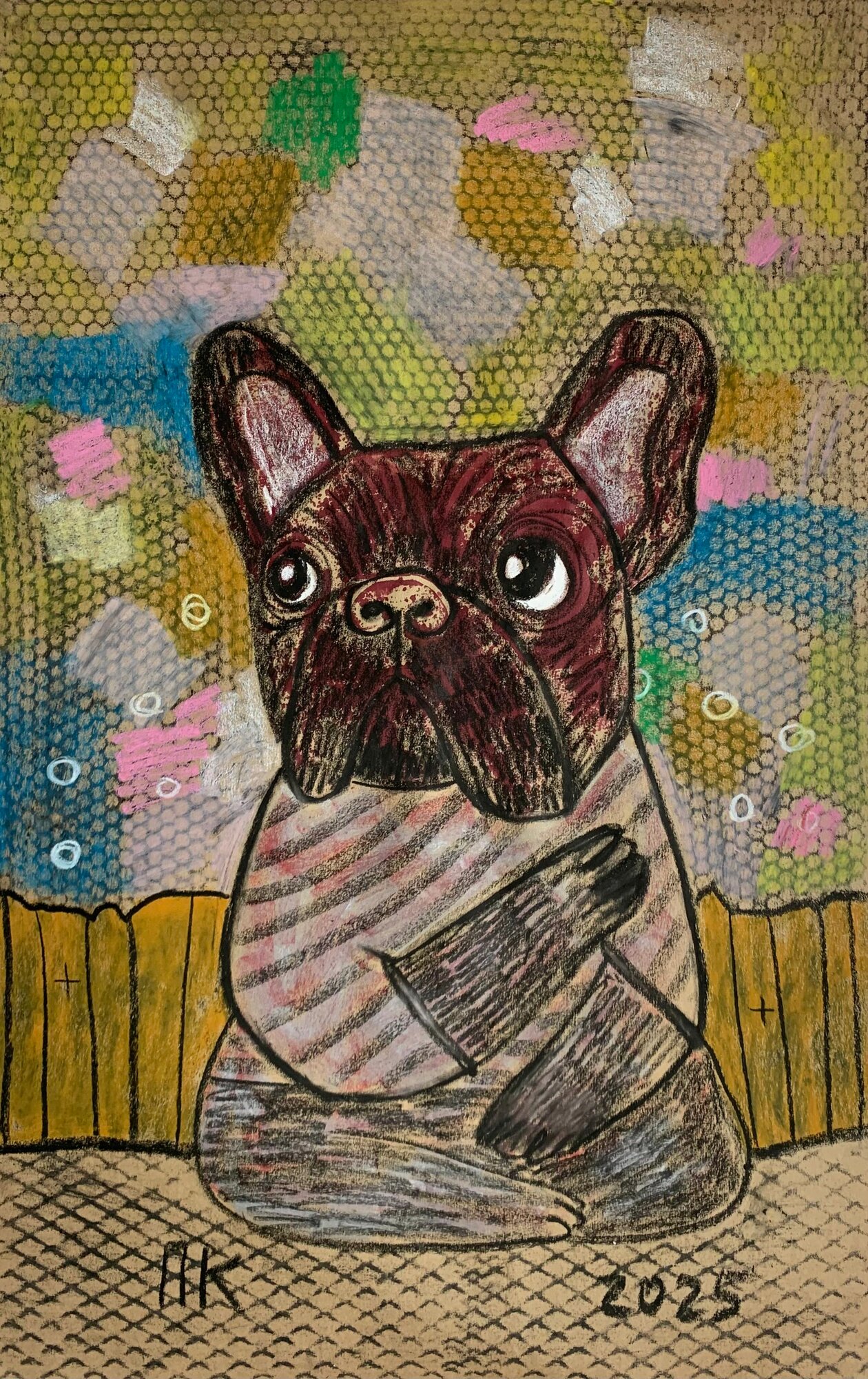 Авторский рисунок пастелью. Французский бульдог. French bulldog corporation 15 (2025)