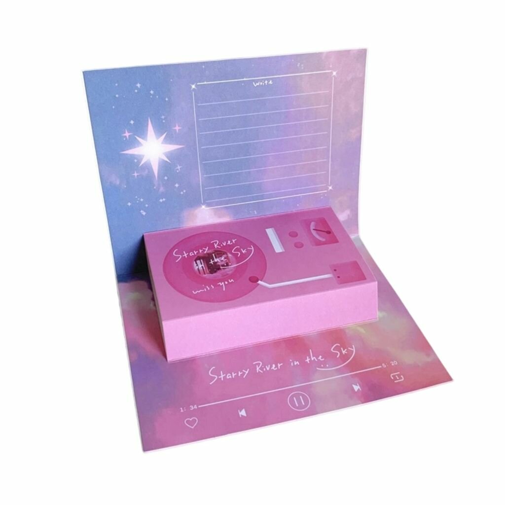 Записываемый стереофонический фонограф в подарок на день рождения-Поздравительная открытка для фонографа с синим и фиолетовым ночным небом