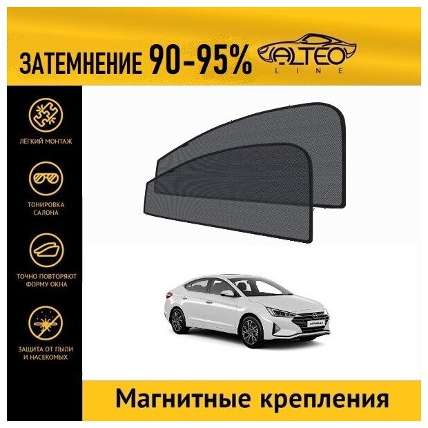 Каркасные автошторки ALTEO PREMIUM на Hyundai Elantra 6 рестайлинг седан (AD) (2018-н. в) на передние двери на магнитах с затемнением 90-95%