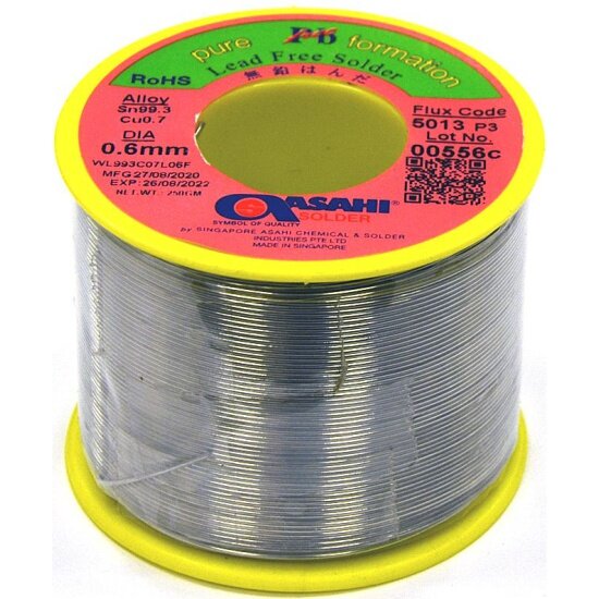 Бессвинцовый припой Asahi Припой WL993C07L06F, 0.6мм 0.25кг Sn99.3/0.7Cu (5013 флюс RMA), без свинца