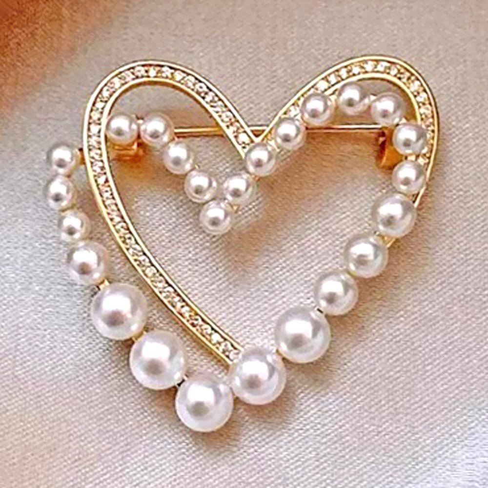 Брошь, жемчуг имитация, стразы