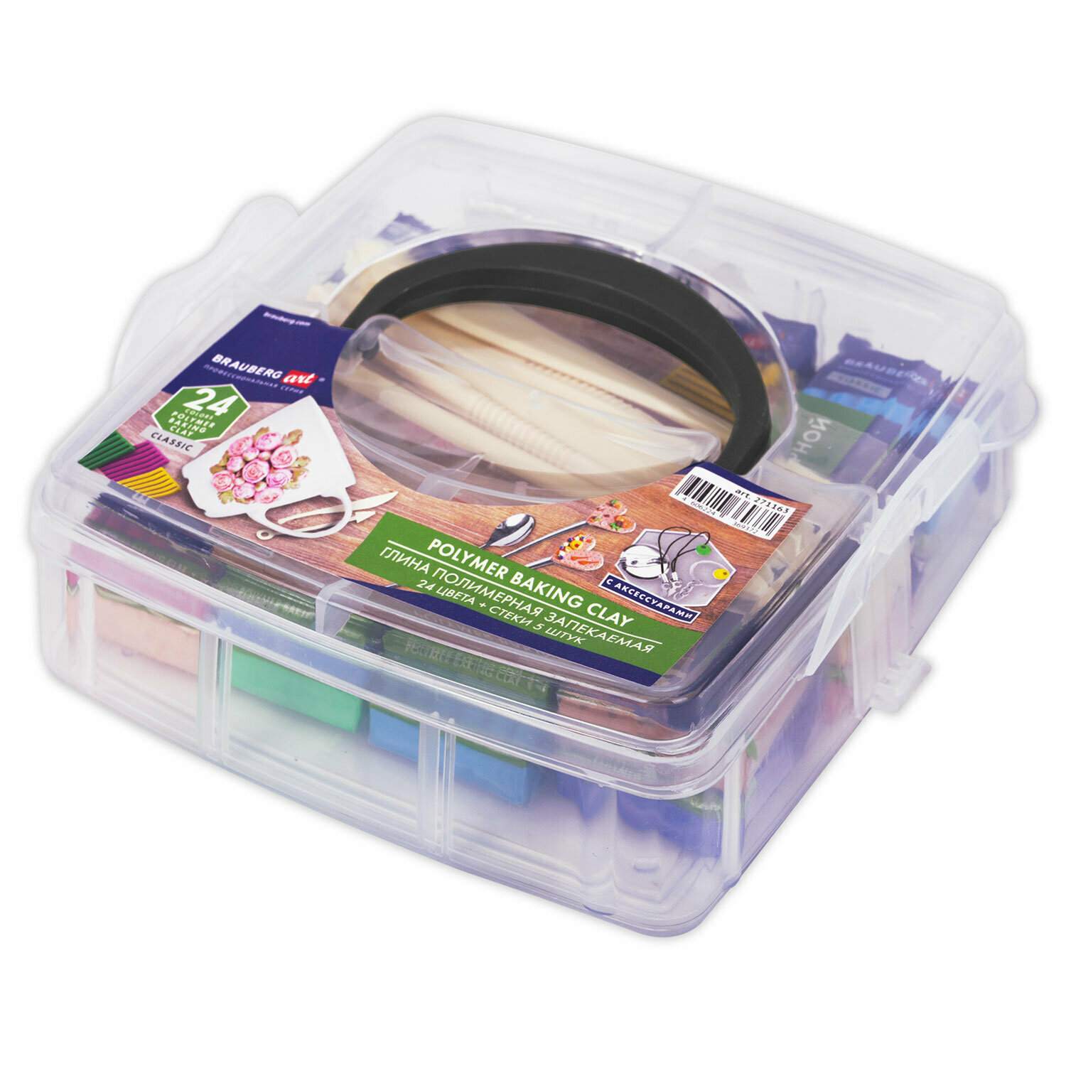 Глина полимерная запекаемая, набор 24 цвета по 20 г, с аксессуарами в кейсе, BRAUBERG ART, 271163