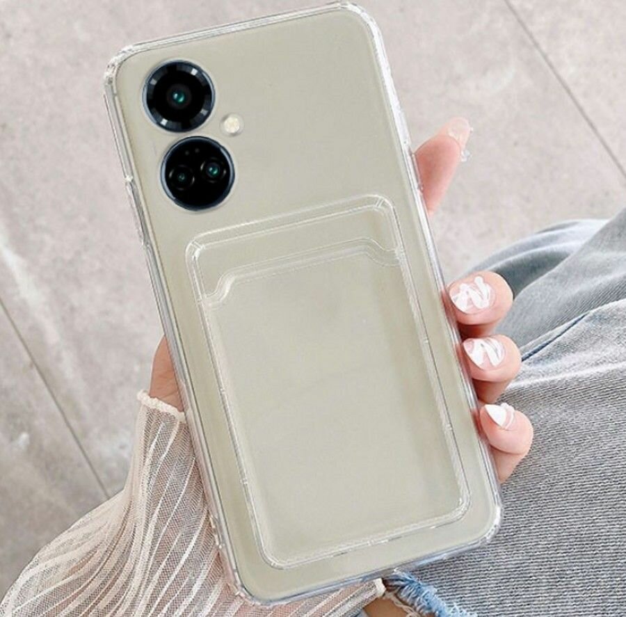 Силиконовая накладка с отсеком для карты с защитой камеры для Tecno Camon 19 Pro прозрачный