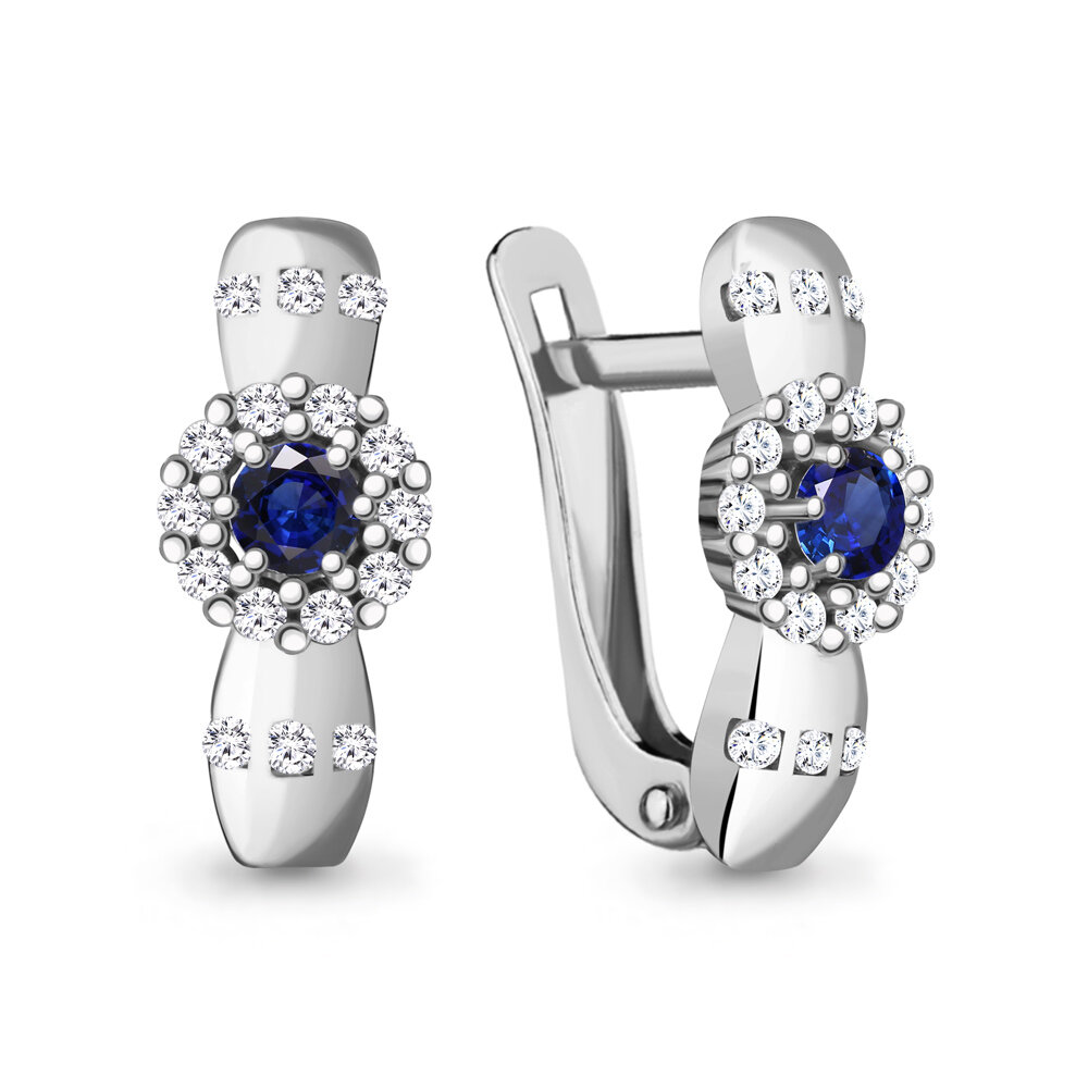 Серьги, серебро, 925 проба, родирование, сапфир синтетический, фианит
