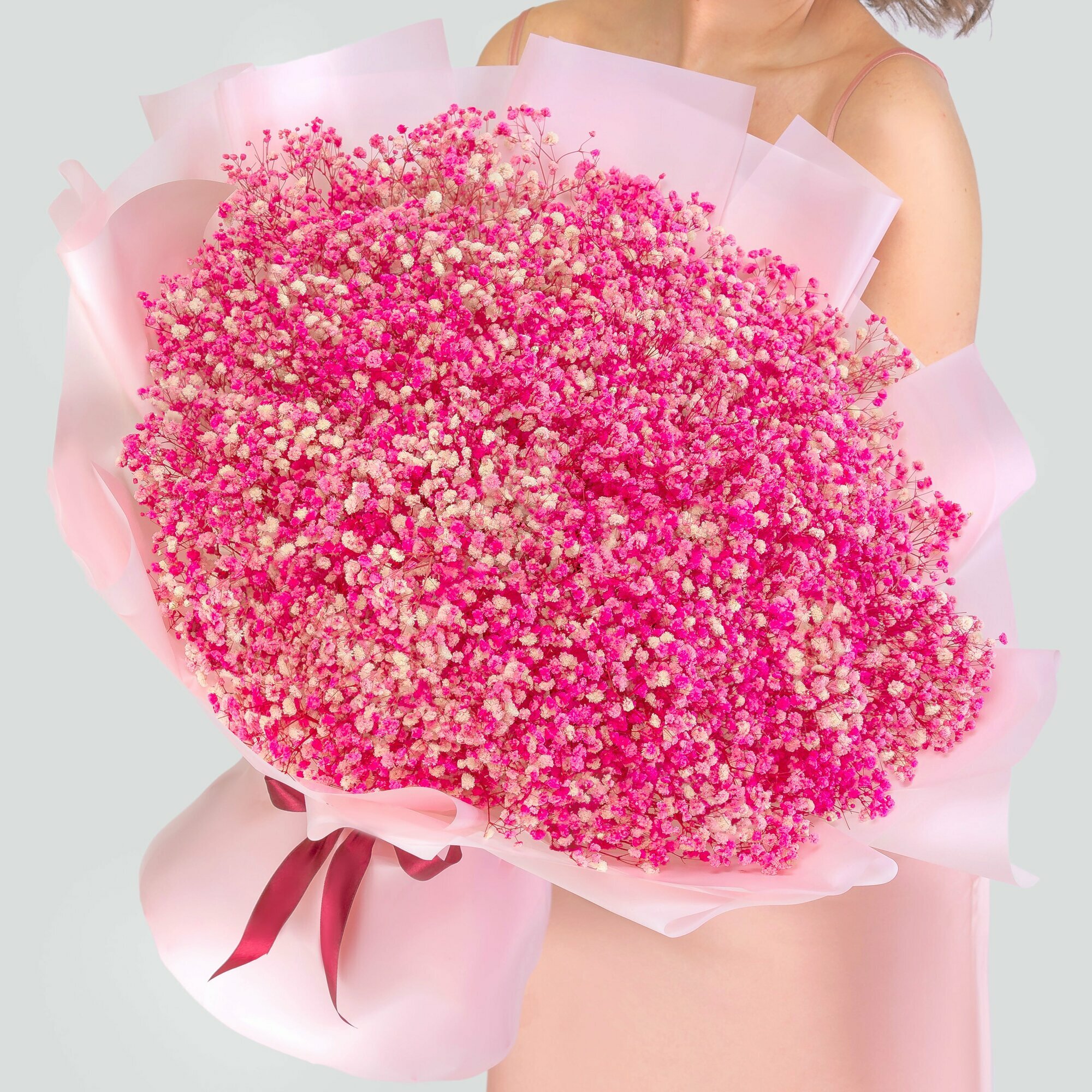 Букет Мегацвет24 "Розовый", 51 гипсофила, стабилизированный, дизайнерская упаковка