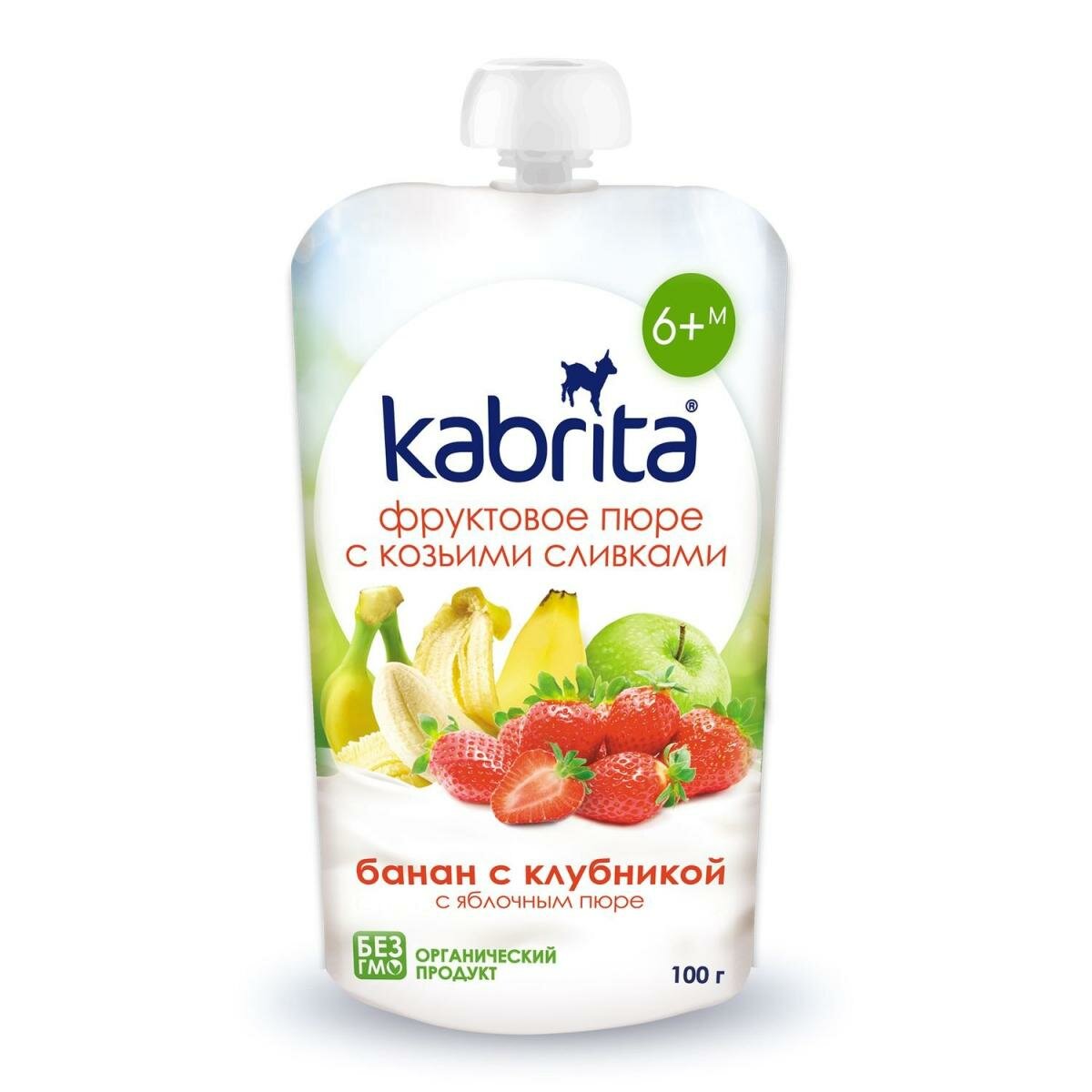 Банан с клубникой и яблочным пюре Kabrita