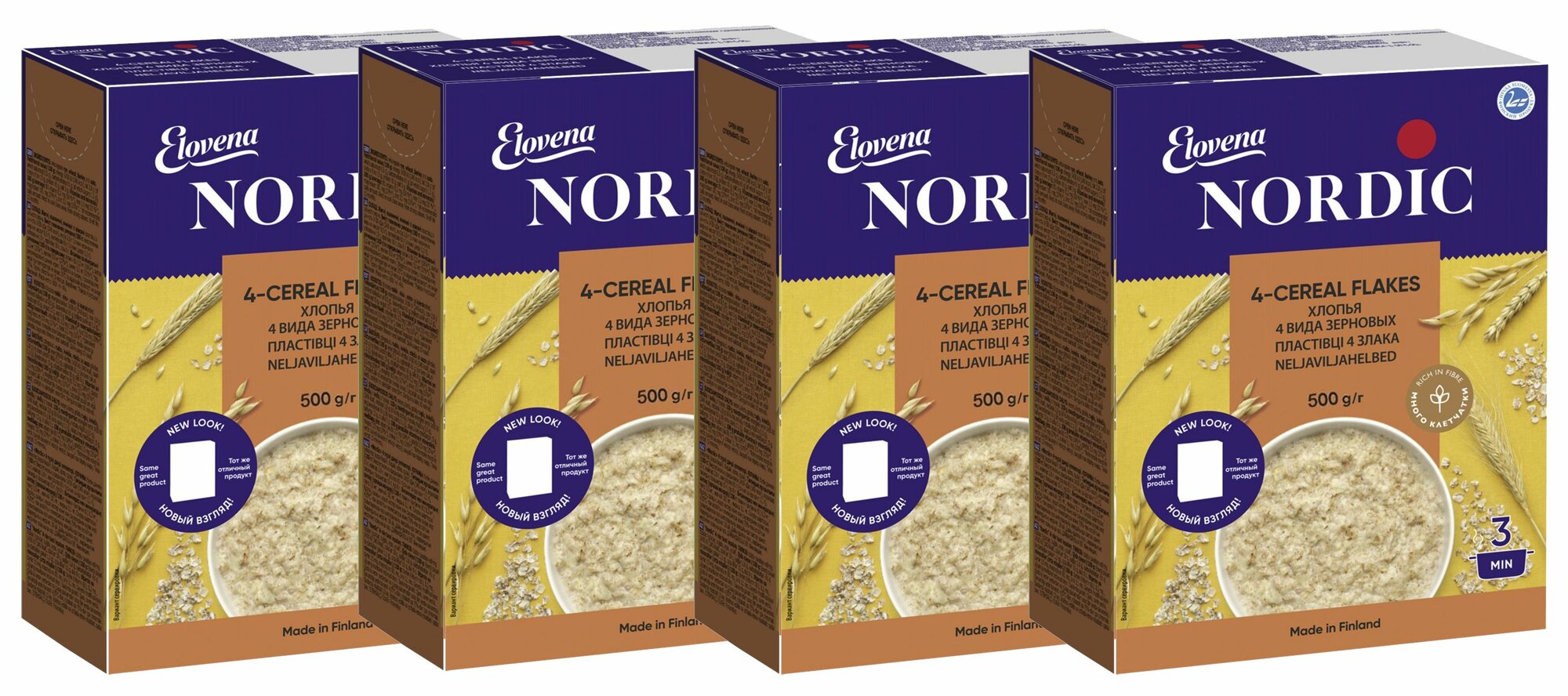 Nordic хлопья 4 вида зерновых, 500г х 4 упаковки