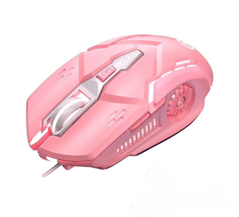 Игровая бесшумная проводная мышь MyPads с шестью кнопками 1200/1600/2400/3200 dpi с подсветкой розовая