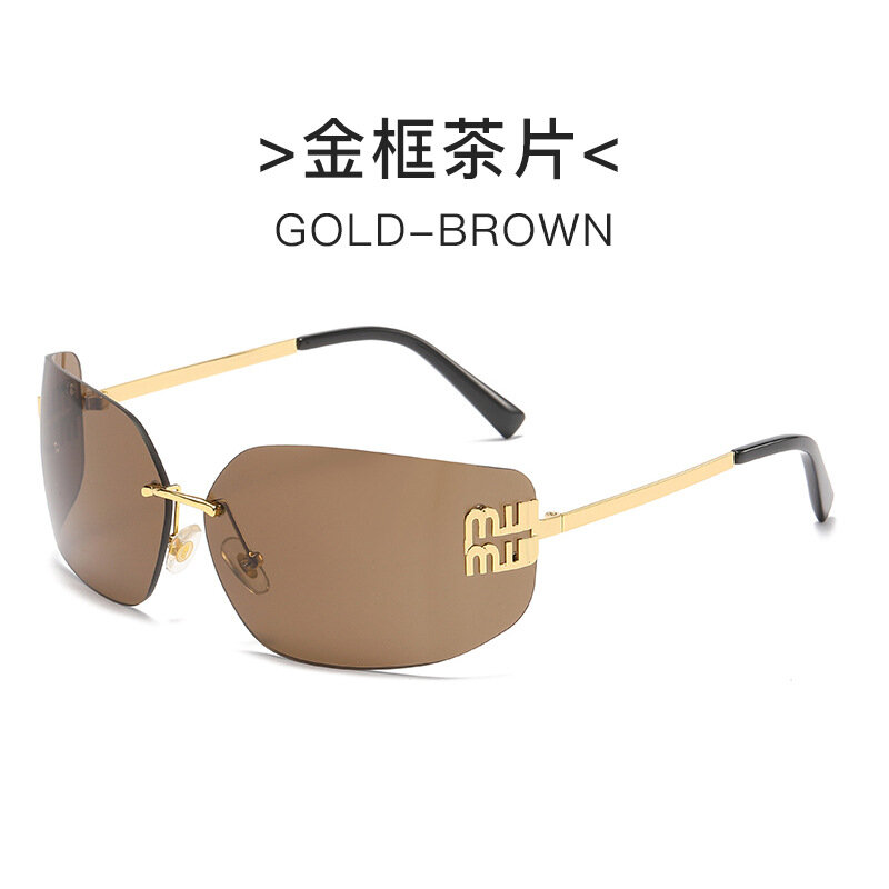 2026 Mijia Y2K Сладкие, крутые, острые металлические безрамные солнцезащитные очки для женщин, в том же стиле, что и у Чжан Юаньин, уникальные очки с вогнутой формой