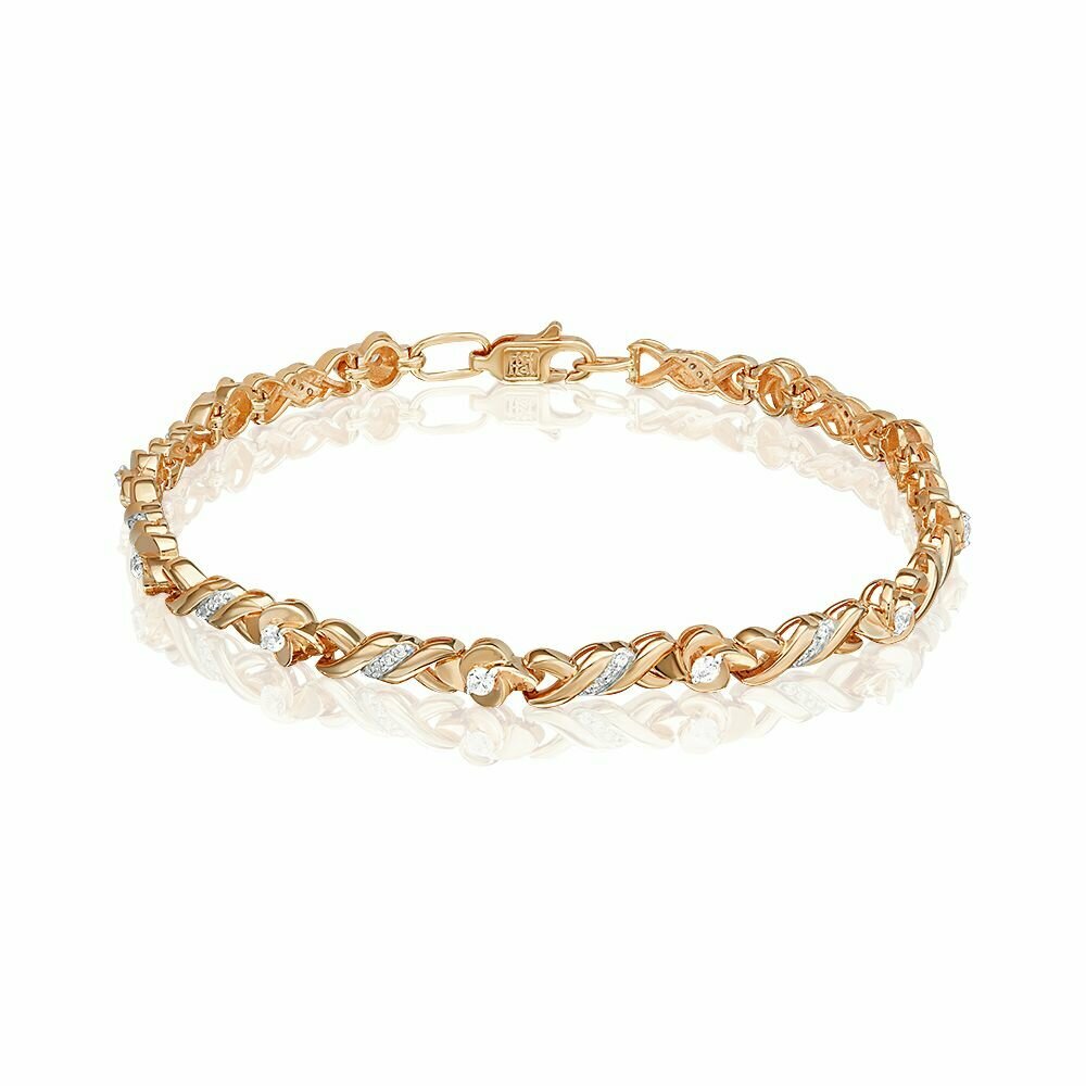 Браслет, красное золото, 585 проба, фианит