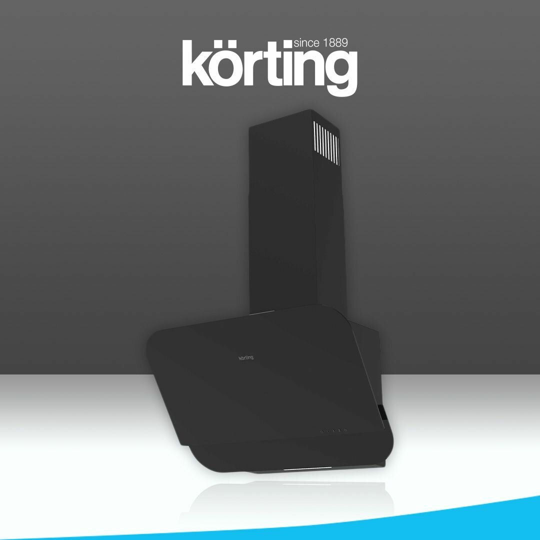 Наклонная вытяжка Korting KHC 66135 GN ширина 60 см, производительность 650 м3/ч, 3 скорости, черная