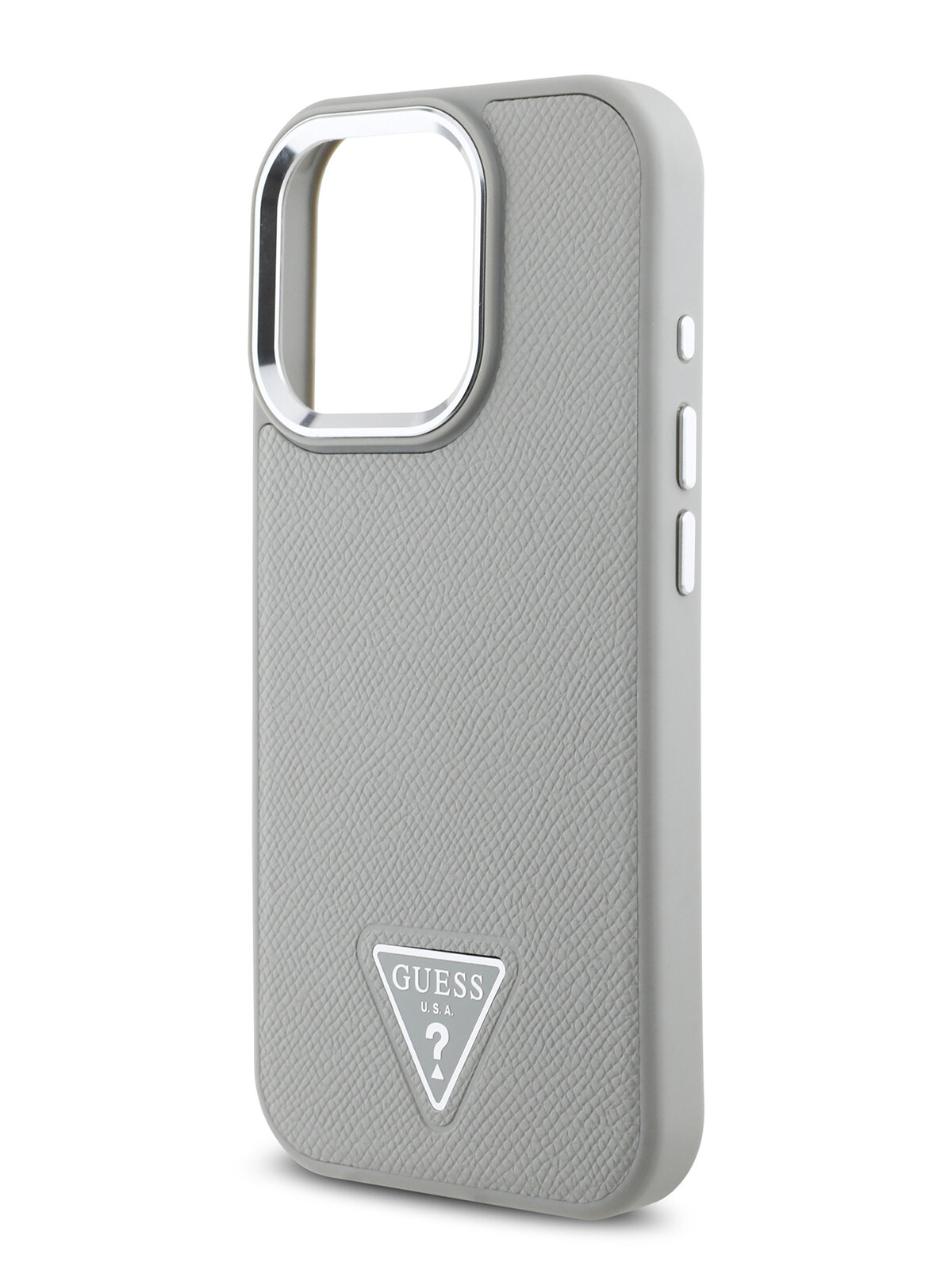 Guess для iPhone 16 Pro чехол PU Grained leather Triangle metal logo Hard Beige (MagSafe)