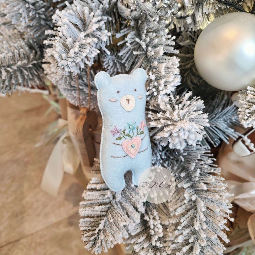 Мишка фетровый "Be mine" MiOnte, ручная работа, в голубом, 12.5 см