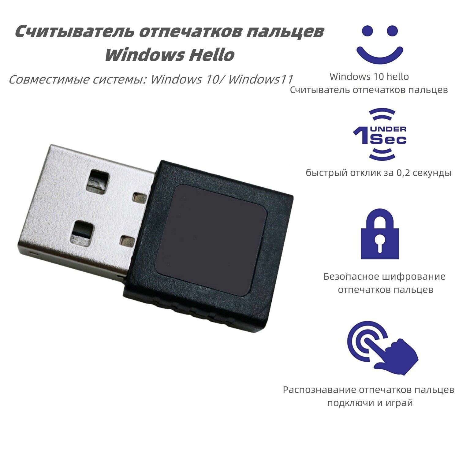 Модуль считывателя отпечатков пальцев USB Fingerprint для Windows 10/11 Hello Dongle Биометрический сканер Навесной замок Ноутбуки и ПК