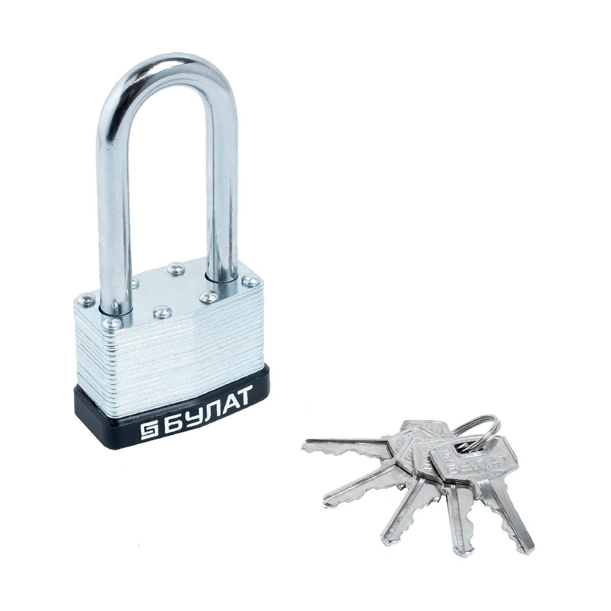 Замок навесной "Булат" ВС 0150-01, d 9 мм, 5 ключей, цвет: серебро
