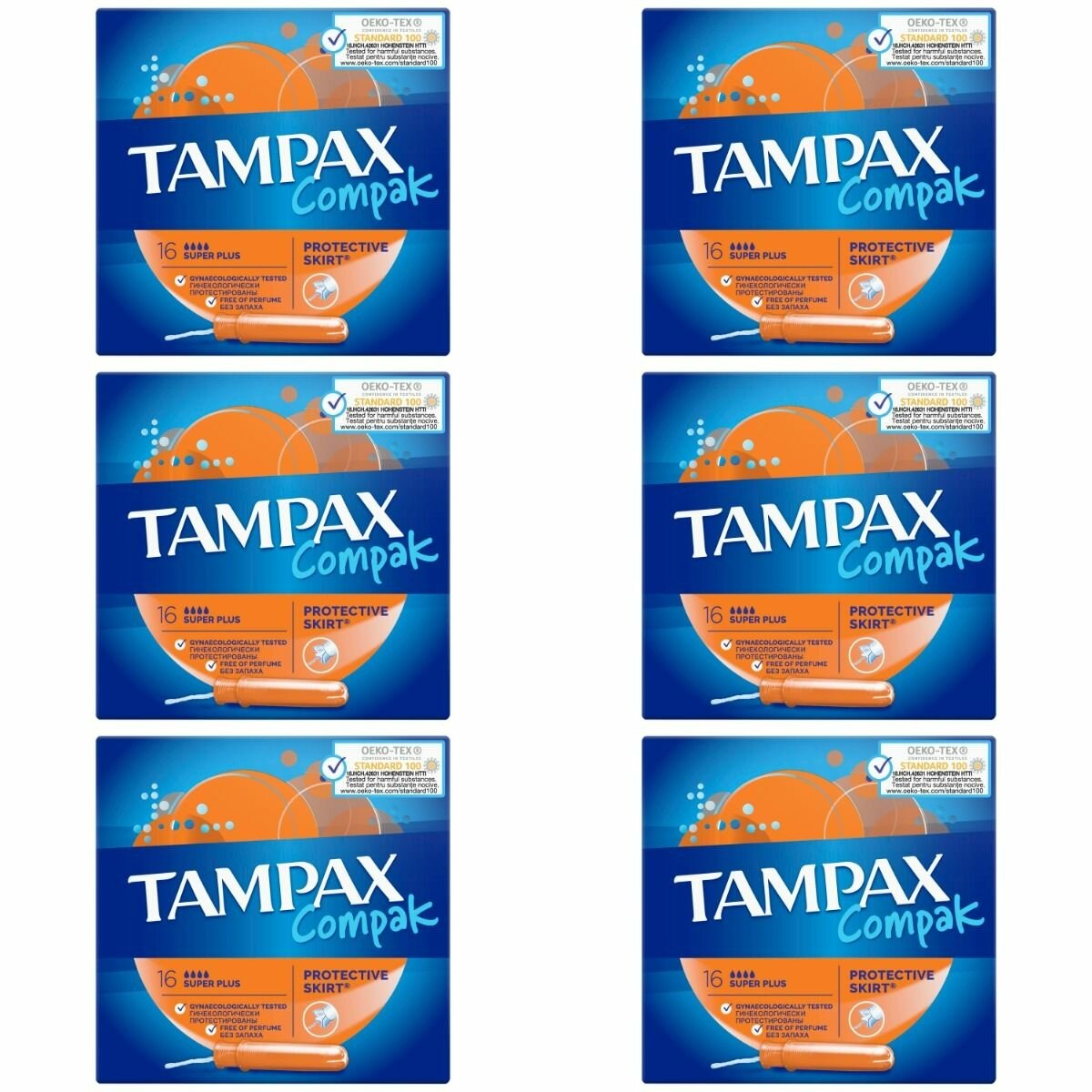 Tampax Тампоны с аппликатором Compak Super Plus, 16 шт в уп, 6 уп