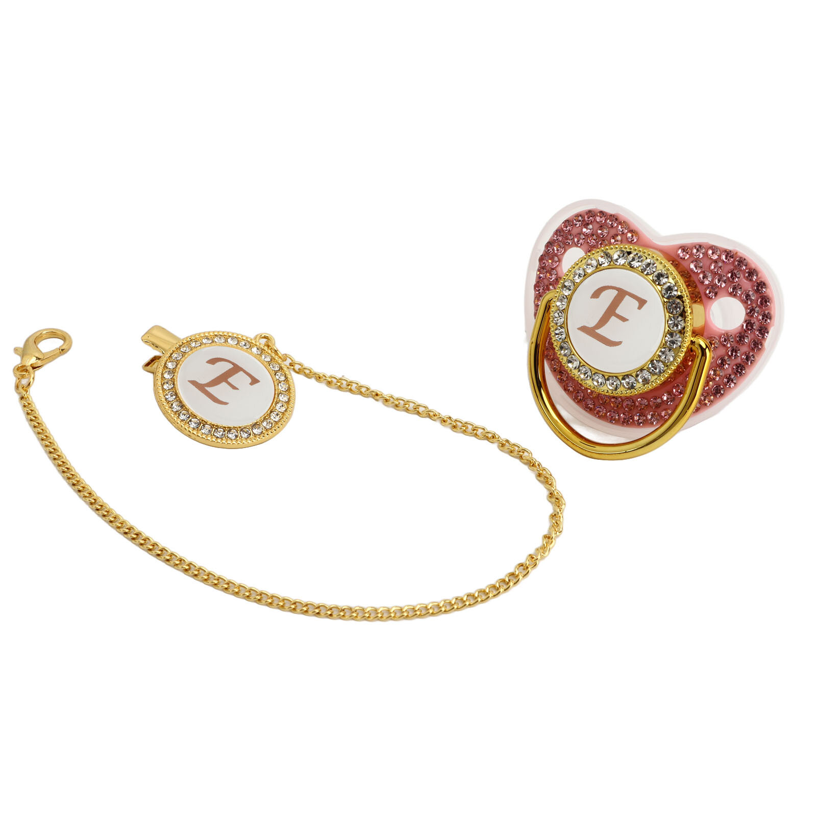 Золотистая детская соска-пустышка, украшенная стразами, изогнутого дизайна, силиконовая пустышка для кормления ребенка молочной смесью, буква E.