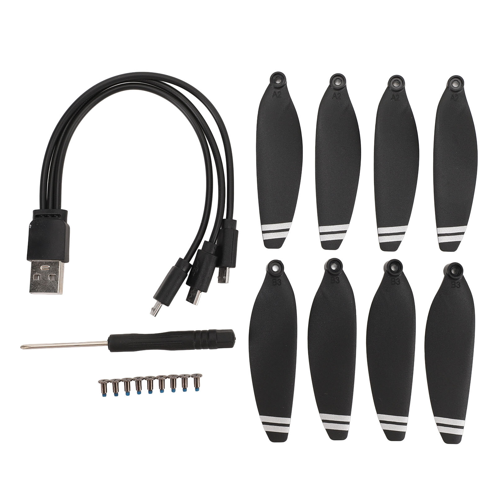 8 шт. Пропеллеры беспилотников Пластиковые 2,8 -дюймовые легкие тихий тихий пропеллер RC Blades с винтами 3 в 1 зарядном кабеле для E88 E58