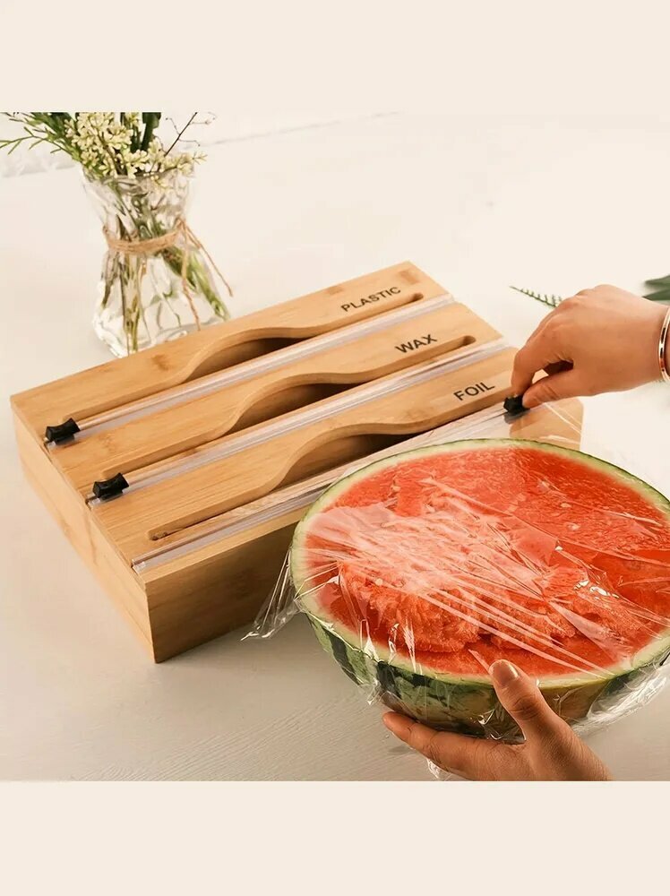 Бамбуковый ящик для резки пленки 3-ячейковый, устойчивый, для дома – аксессуар для кухонной пленки