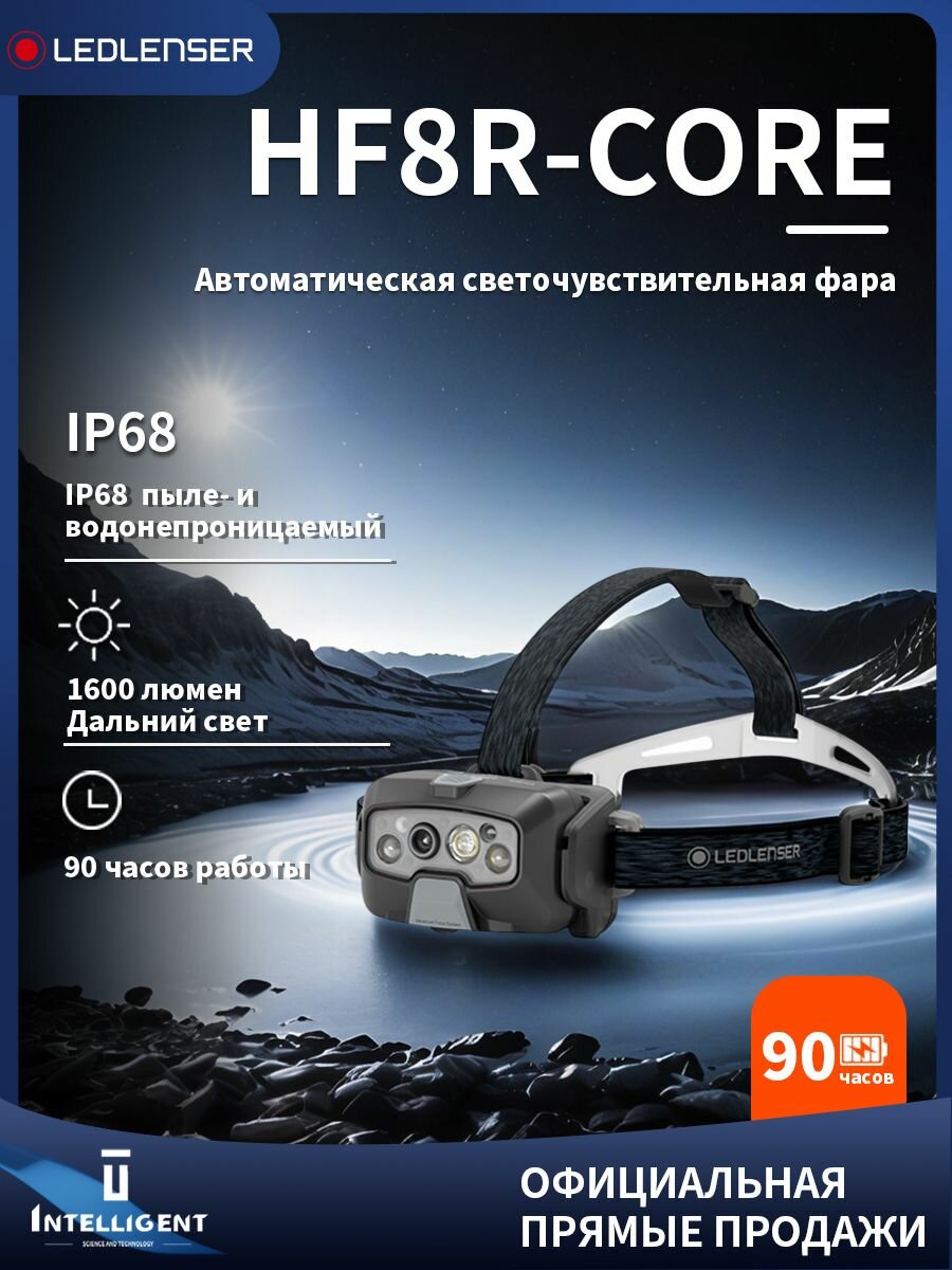 LED Lenser HF8R CORE Высокоинтенсивный налобный фонарь, увеличенный срок службы батареи