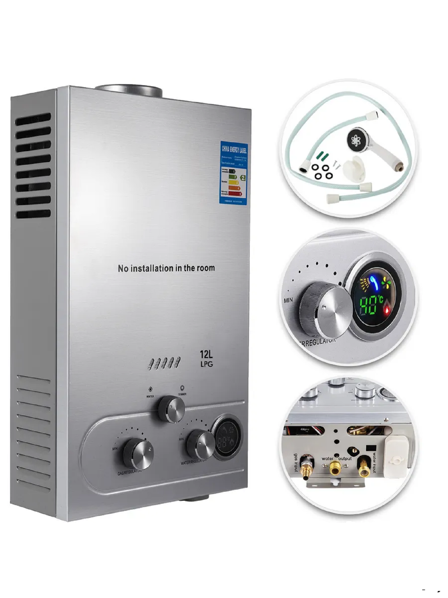 Нержавеющая сталь Газовая колонка водонагреватель 24 кВт,12 л/мин