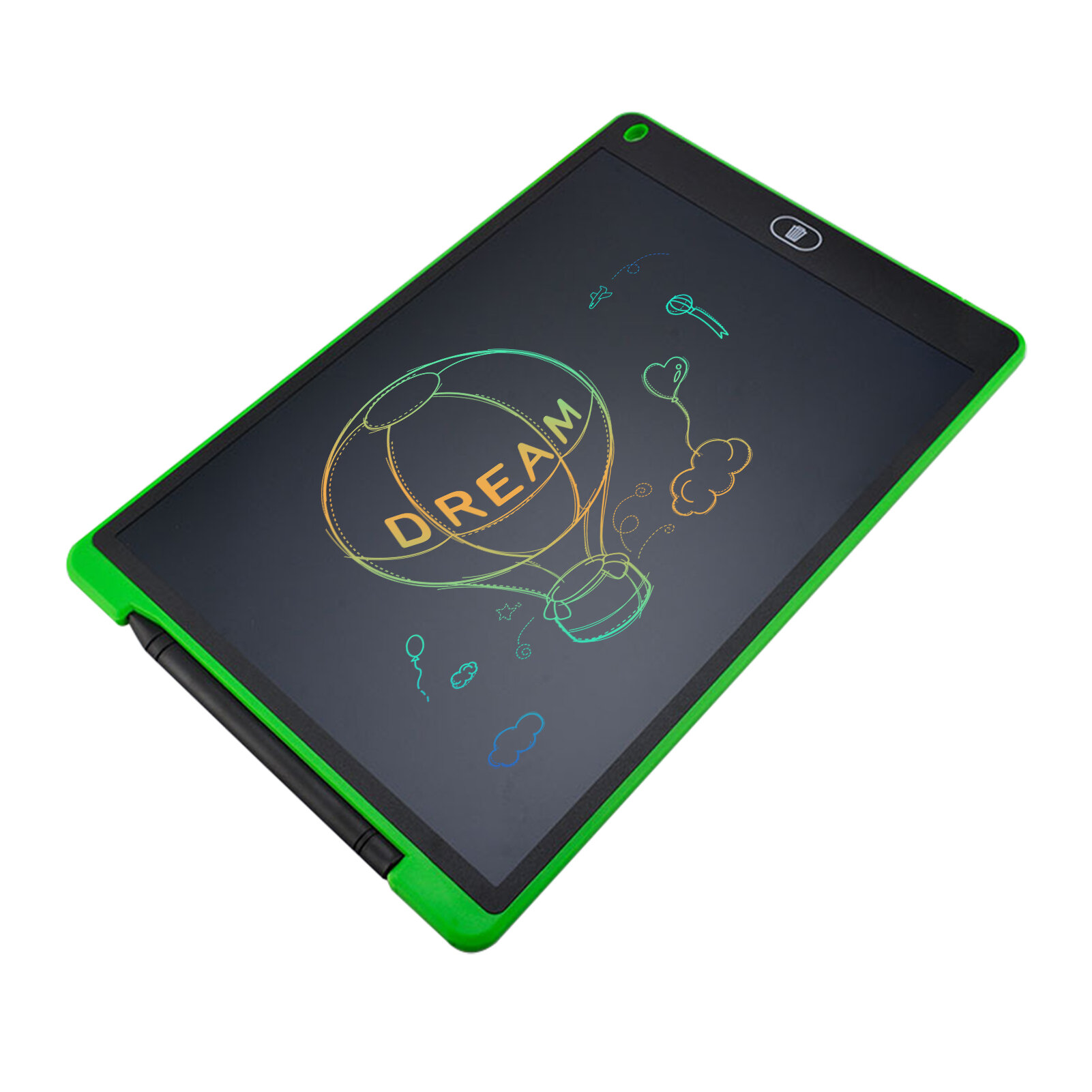 12 Inch LCD Writing Tablet Electronic Digital Drawing Board Erasable Writing Pad Color Screen One-Click Erase with Lock Button Black White Red Green Blue Pink ABS 28.3x18.5x0.5cm 170g 1*CR2025 Battery for Children Adults Home Office School