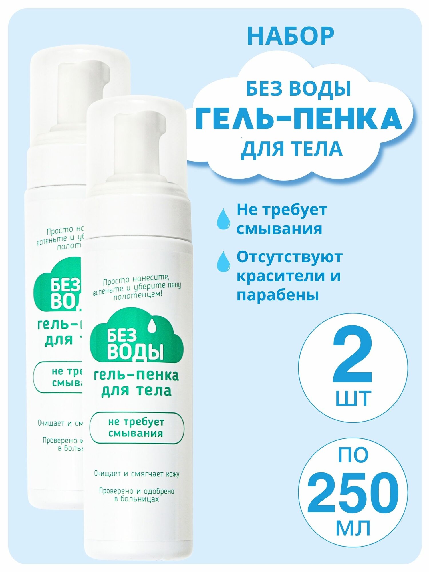 Гель-пенка для тела «без воды» без смывания 200 мл, НФ-00000099-2шт
