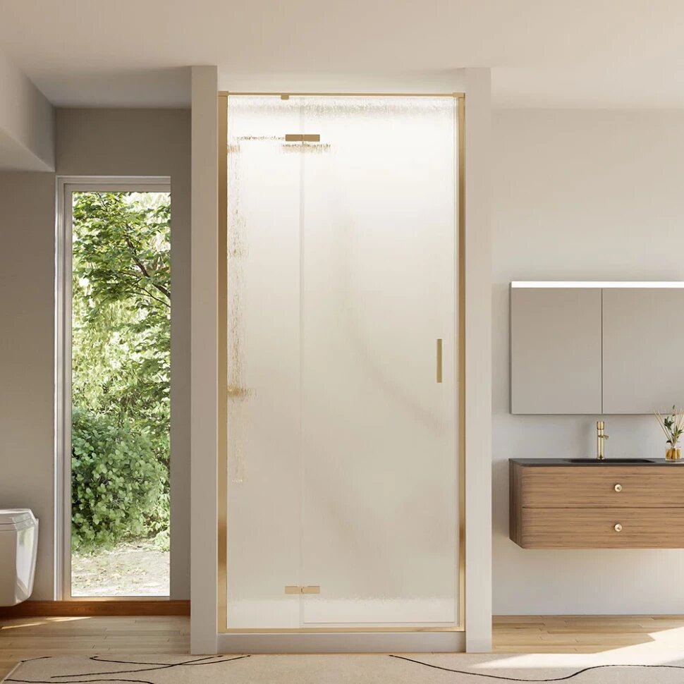 Душевая дверь Veconi Vianno VN73RG/L-90-06-C4 90 см L, профиль золотой матовый, стекло дождь