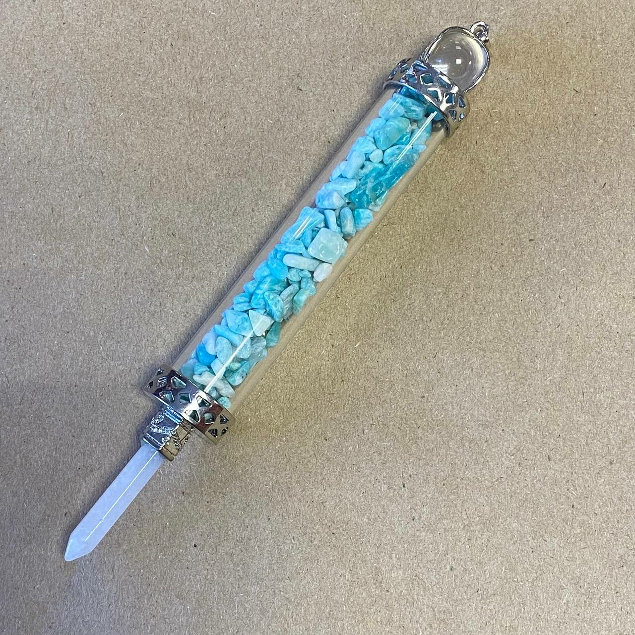 Сувенир "Магический жезл", стекло, амазонит и горный хрусталь