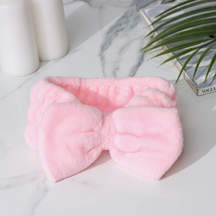 Повязка для умывания из микрофибры «Бантик», цвет розовый, 9608836