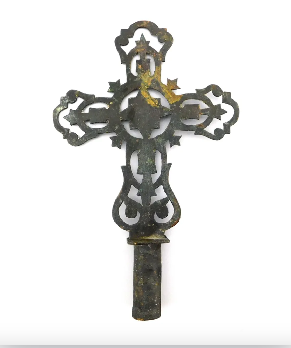 Старинный выносной крест латунь патина
