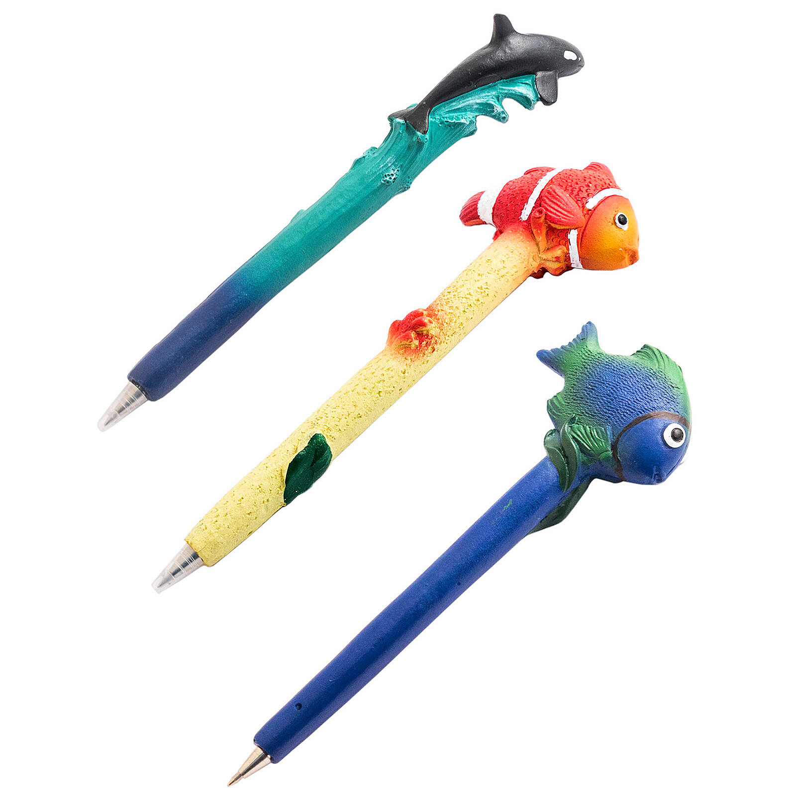 Ручка Объемная фигурная морская 3 шт №2 Косатка, рыбки / ручка шариковая, синяя