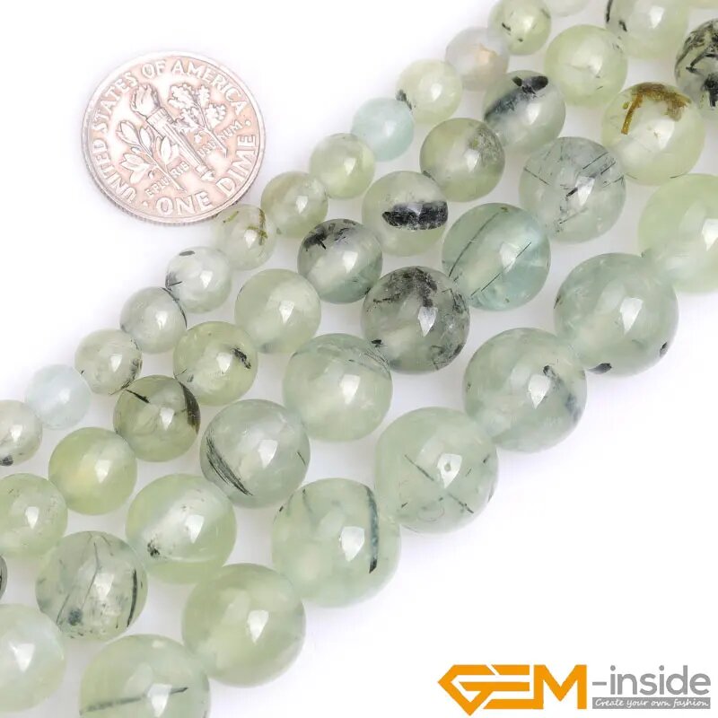 Круглые бусины из флюорита и дымчатого кварца Изумрудный, 8mm (47pcs per str), Green Prehnite