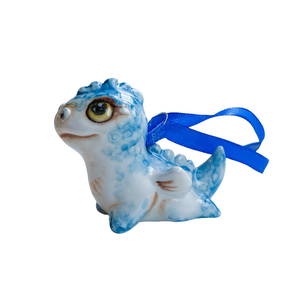 Елочная игрушка Дракончик мини цветной Гжель ручная роспись