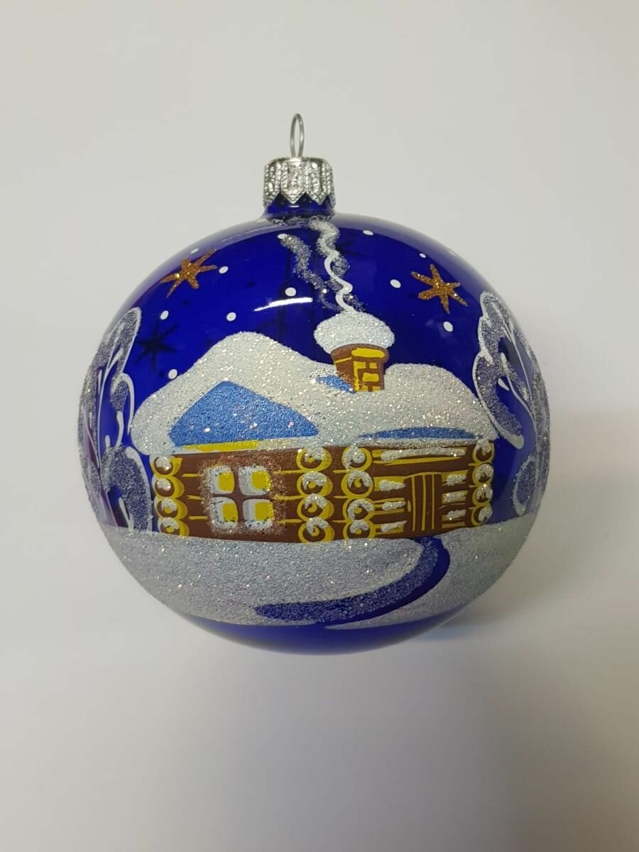 Шар на елку "Сторожка" 85мм синий