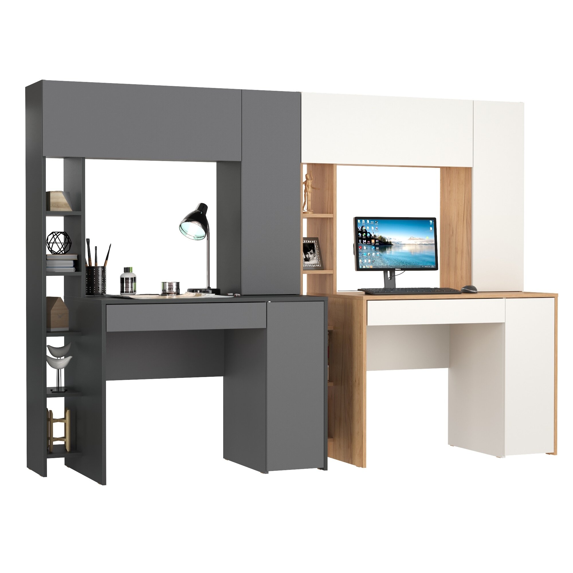 Два стола для домашнего офиса Моби Комфорт 12.71 цвет антрацит/серый/дуб золотой/белый