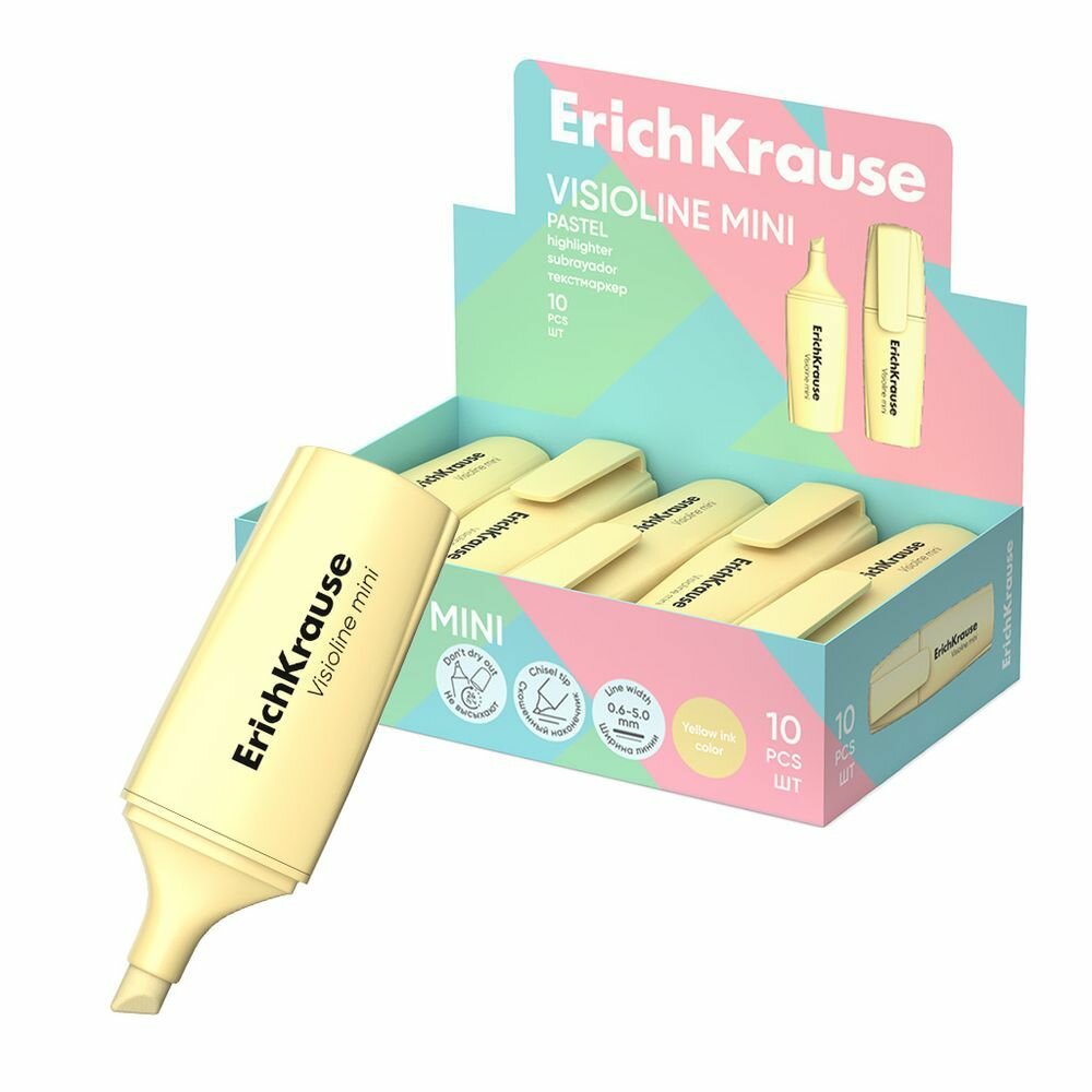 Текстмаркер ErichKrause Visioline Mini Pastel, цвет чернил желтый