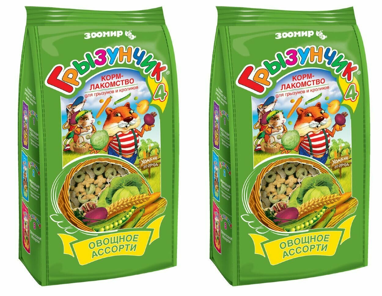 Зоомир Корм-лакомство для грызунов и кроликов Грызунчик №4, овощное ассорти, 200 г, 2 уп