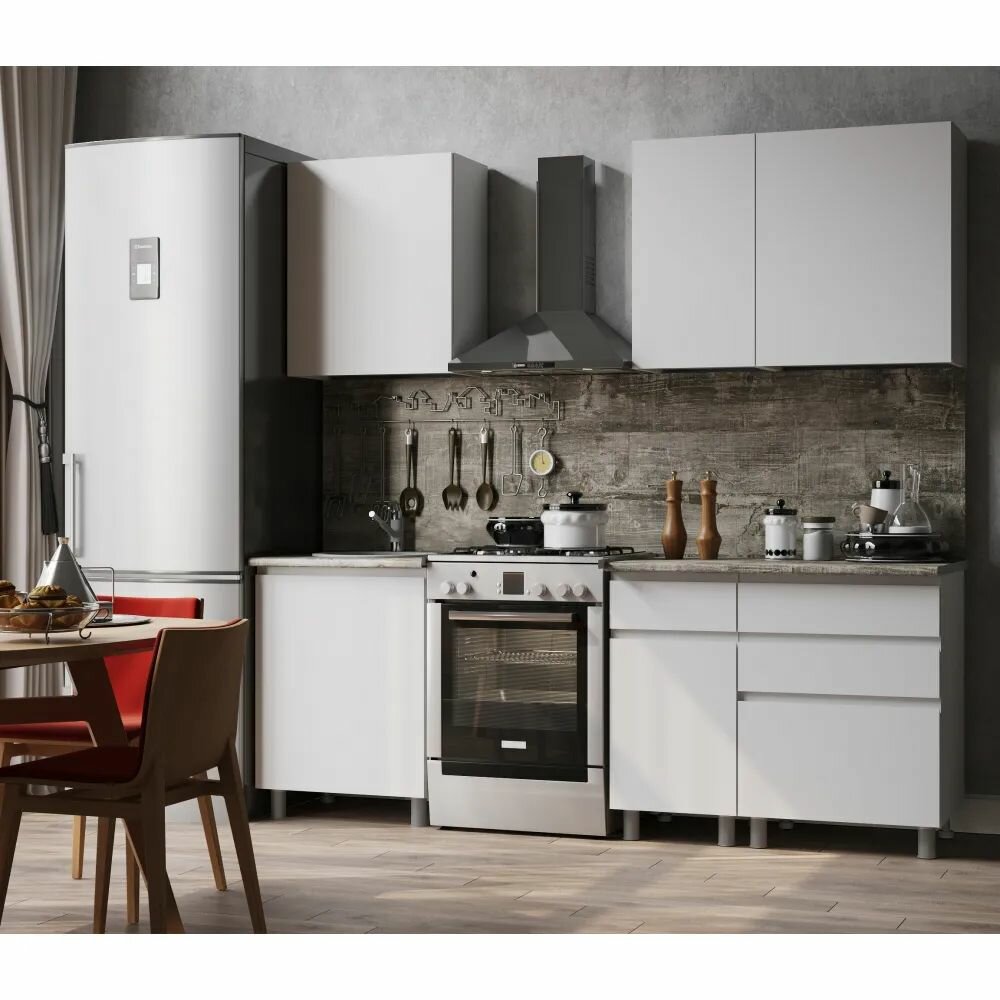 Кухонный гарнитур (кухня) Плейона/ Ричард/ Токио 1.6 м , ЛДСП Белый с теснением древесные поры ЛДСП , без столешницы1600х2160х600 тэкс