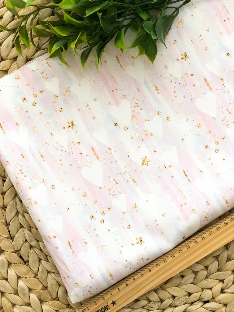 Ткань для рукоделия "Сердечки и звездочки" 30*80 см. 100% хлопок, плотность 140 г/м2